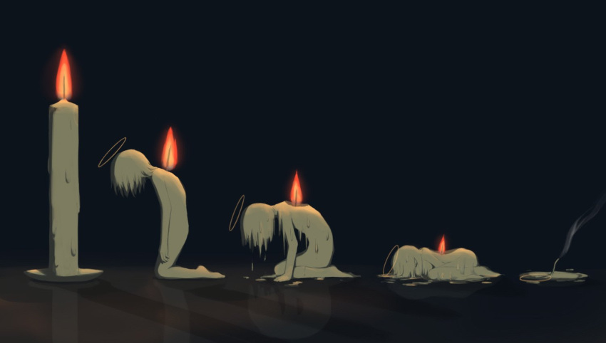 Safebooru - 1boy avogado6 black background candle closed eyes curled up ...