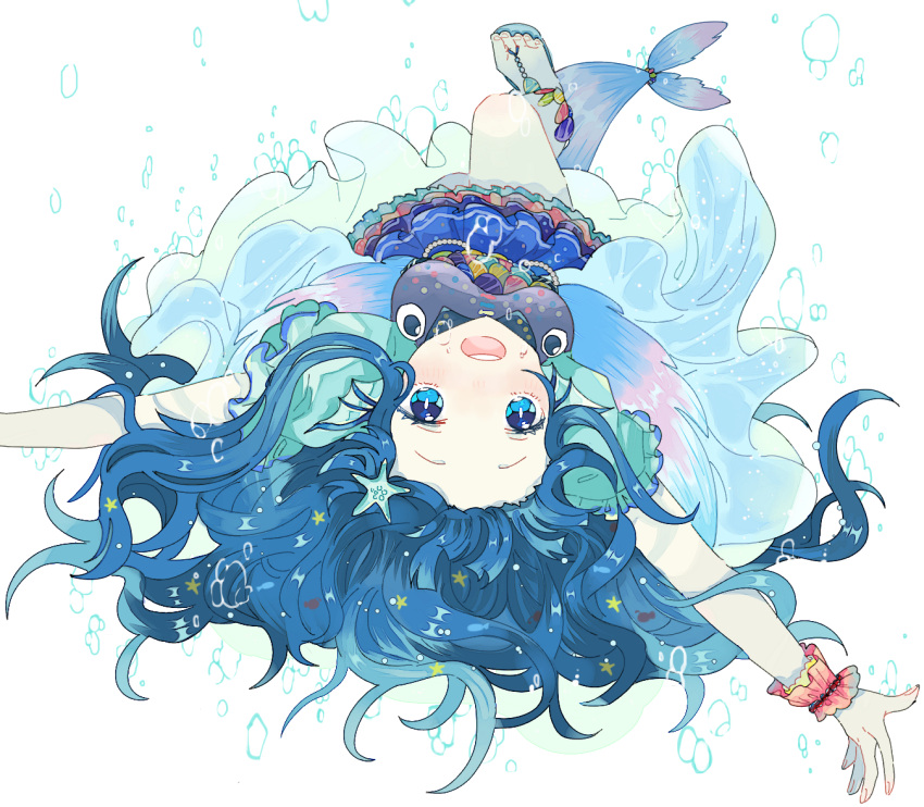 Safebooru - 1girl :o aqua eyes aqua hair asari nanami breasts bubble dress fake tail fish tail ...