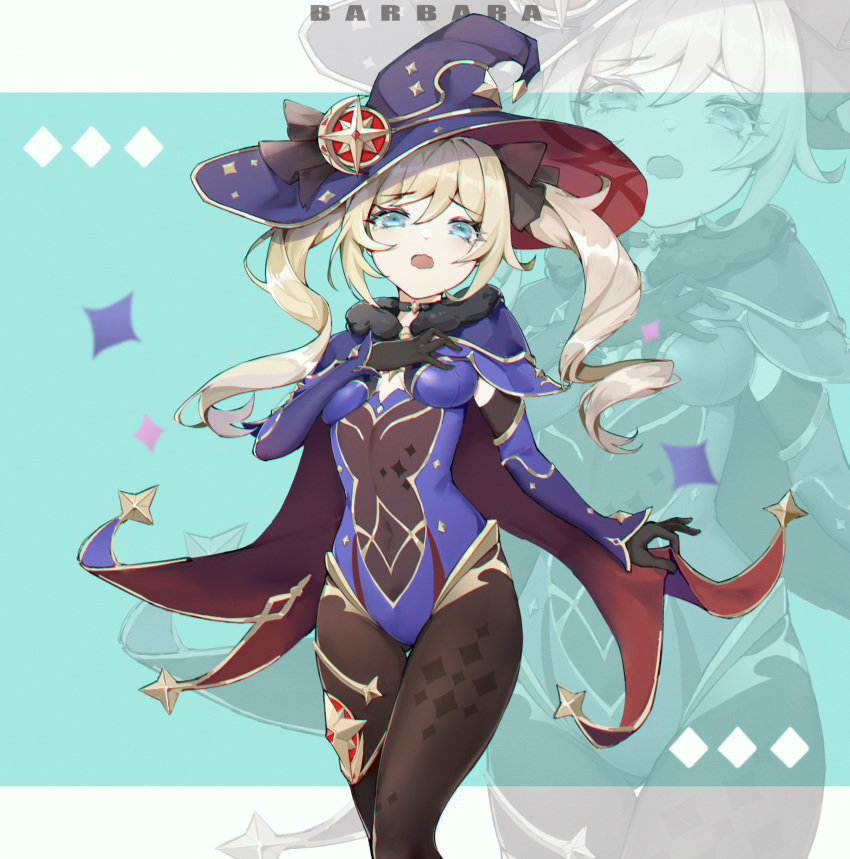 Safebooru - 1girl barbara (genshin impact) black legwear blonde hair blue eyes bodysuit under ...