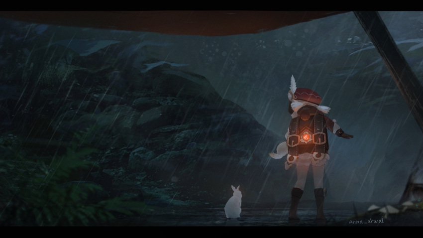 Safebooru - 1girl absurdres animal anna (drw01) backpack bag black border boots border brown ...