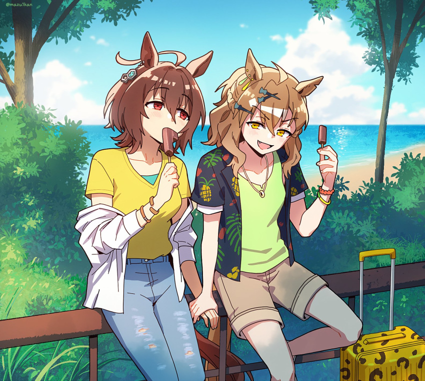 Safebooru - 2girls :d against railing agnes tachyon (umamusume) ahoge ...