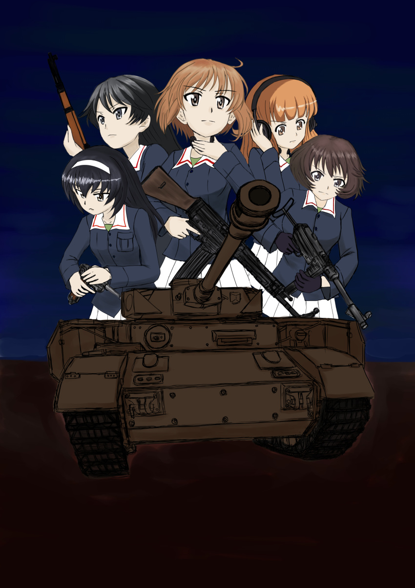 Safebooru - 5girls absurdres akiyama yukari assault rifle black hair blonde hair brown eyes ...