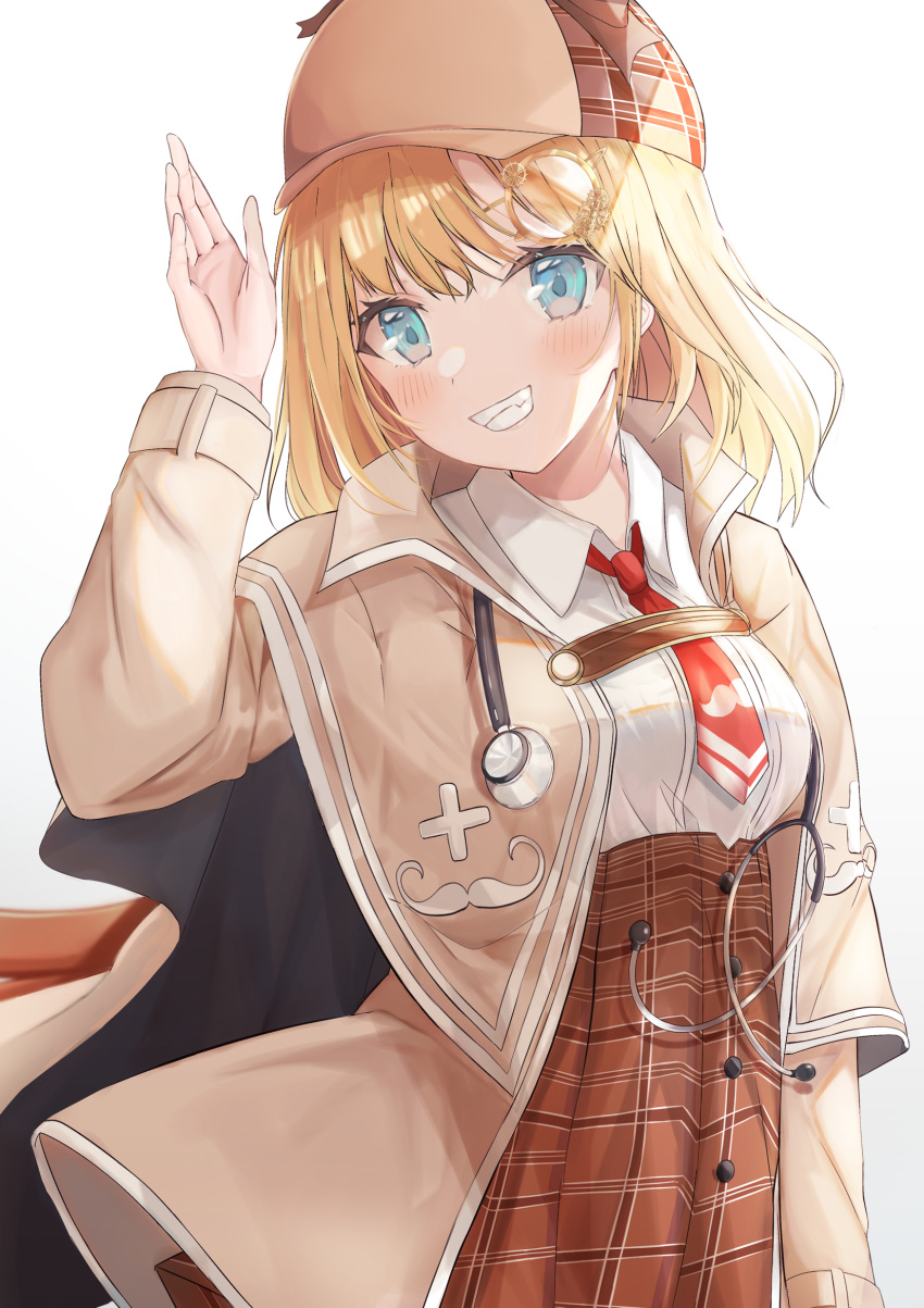 Safebooru - 1girl amaton707 blonde hair blue eyes capelet coat deerstalker detective grin hair ...
