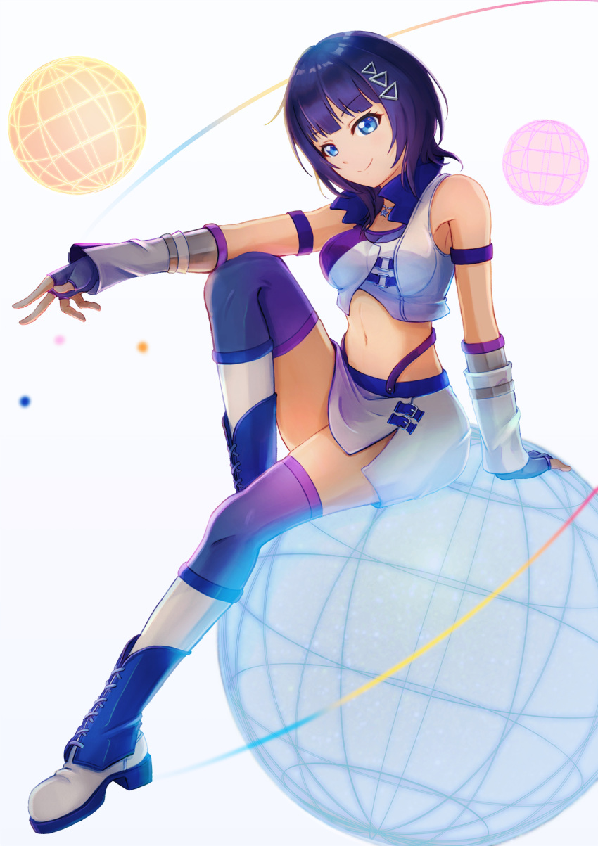 Safebooru - 1girl arm strap asaka karin bangs blue eyes blue gloves blue hair blue legwear boots ...