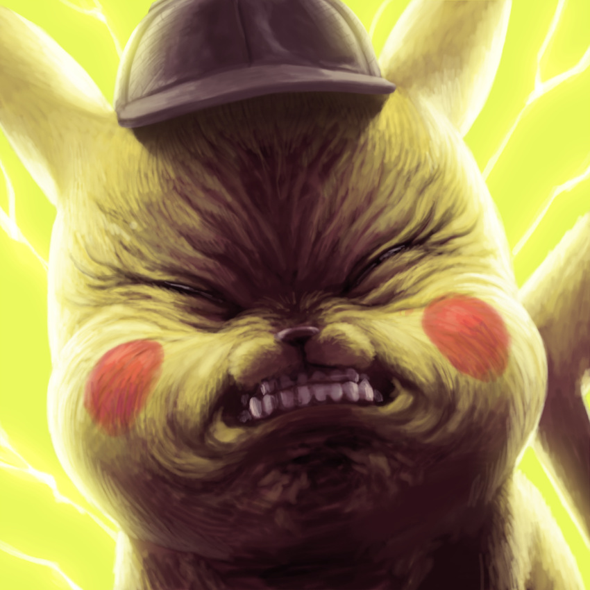 Safebooru - clenched teeth closed eyes deerstalker detective pikachu ...