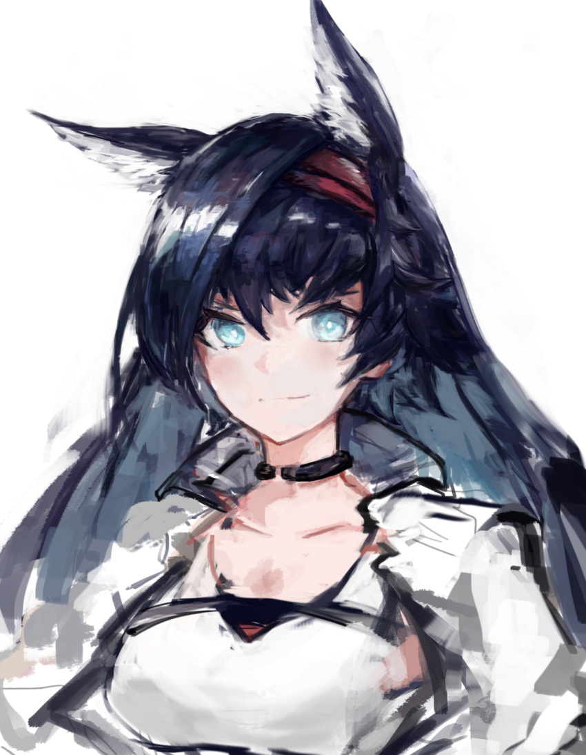 Safebooru - 1girl animal ears arknights black choker blaze (arknights) blue eyes blue hair ...