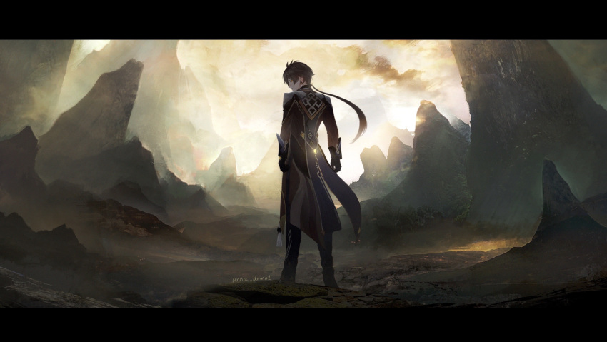 Safebooru - 1boy absurdres anna (drw01) bangs black border black gloves black hair border ...