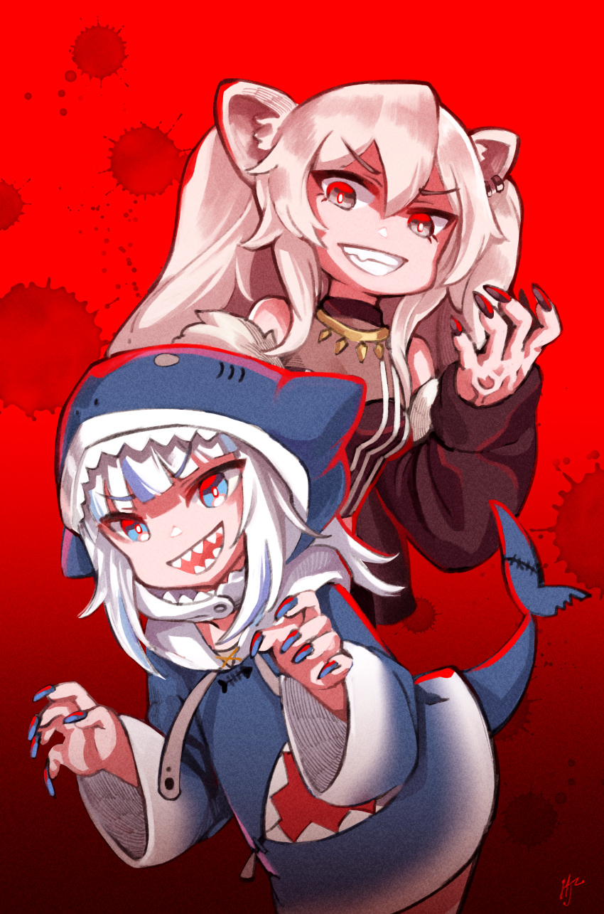 Safebooru - 2girls absurdres animal costume animal ears animal hood bangs blue eyes blunt bangs ...