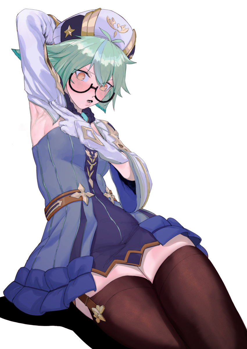 Safebooru - 1girl absurdres animal ears armpits b9 (rrrqqq) beret black legwear blue dress blush ...