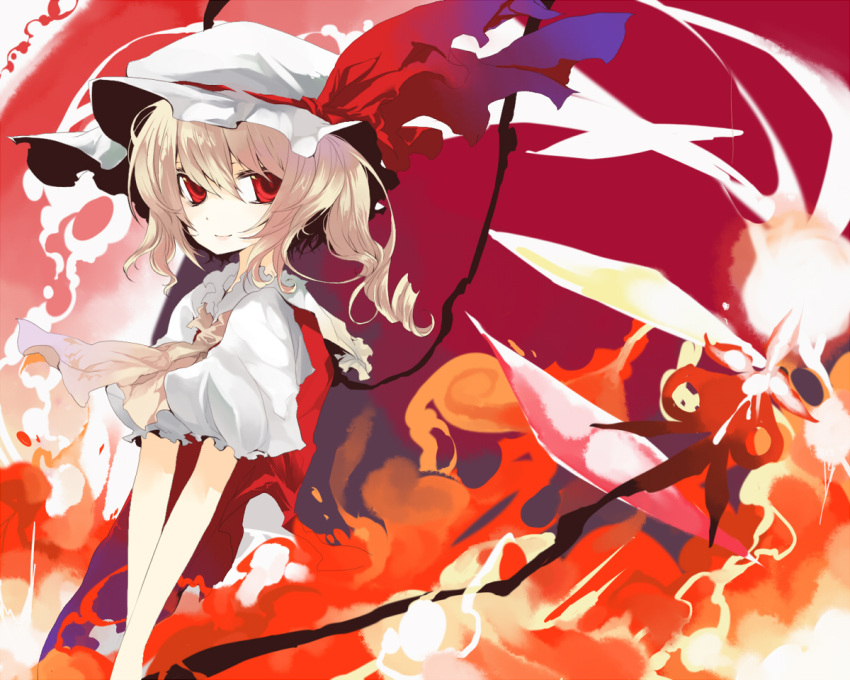 Safebooru - blonde hair chink fire flandre scarlet hat k (li) red eyes ...
