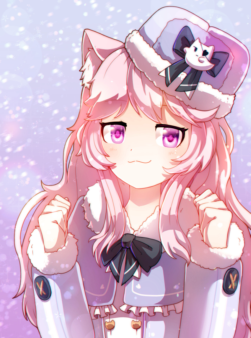 Safebooru - 1girl :3 absurdres animal ears bangs black bow blue dress blue headwear blush bow ...