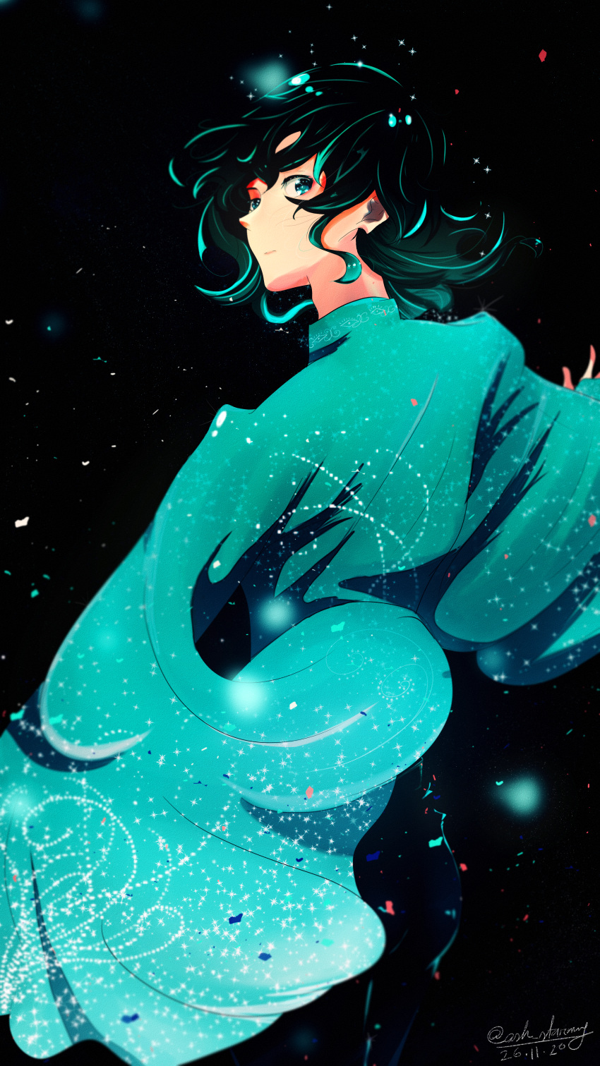 Safebooru - 1boy absurdres aqua hair artist name ash starmy black ...