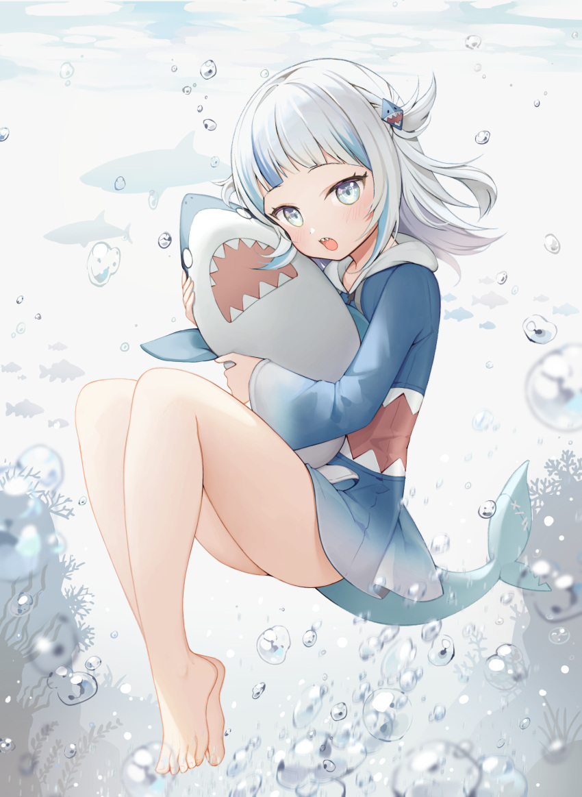 Safebooru - 1girl absurdres air bubble applebanny bangs bare legs barefoot blue eyes bubble full ...