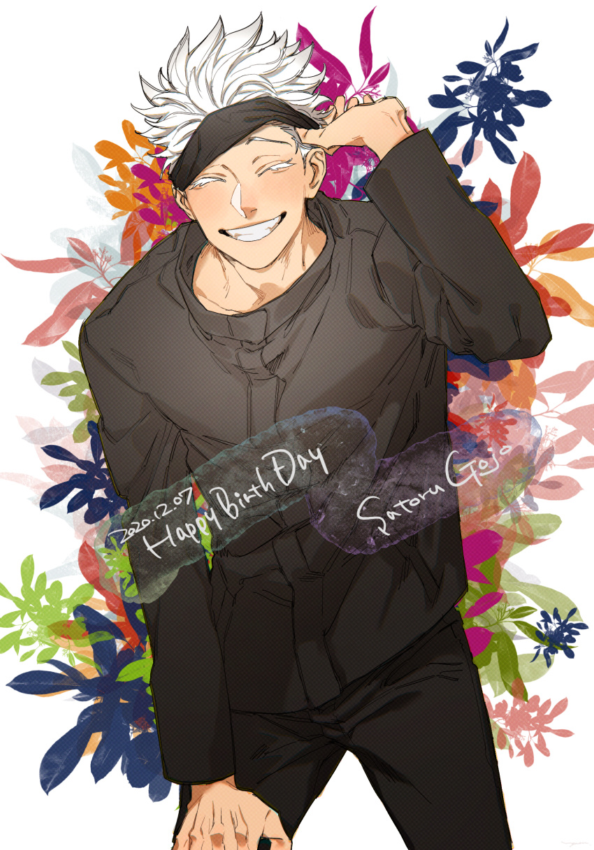 Safebooru - 1boy ^ ^ black jacket black pants blindfold blindfold lift character name closed ...