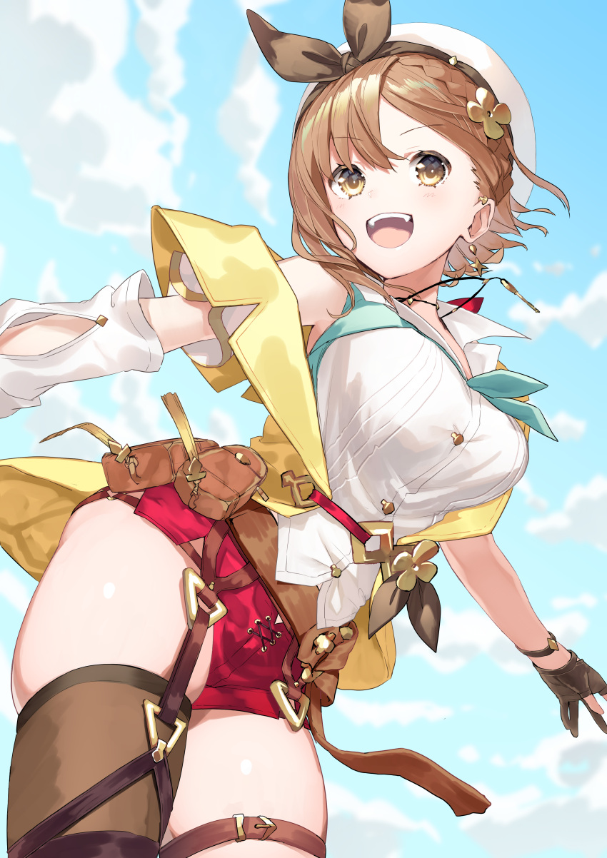 Safebooru - 1girl :d absurdres atelier (series) atelier ryza atelier ryza 2 belt beret blue sky ...