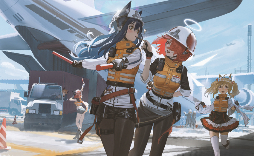Safebooru - 1boy 2others 4girls absurdres ahoge aircraft airplane animal ear fluff animal ears ...