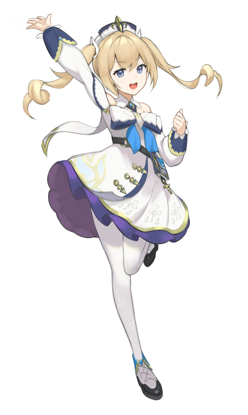 Safebooru - 1girl absurdres arm up barbara (genshin impact) bare shoulders belt black footwear ...