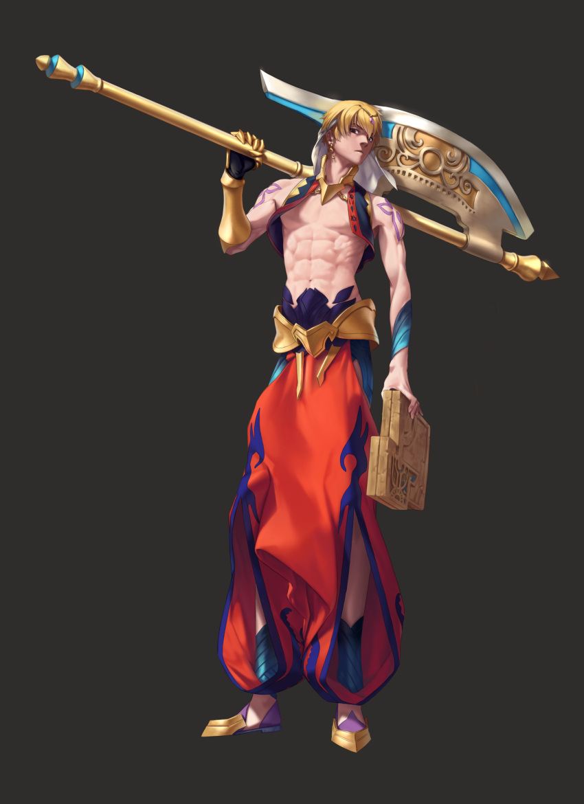 Safebooru - 1boy abs absurdres axe bare pecs bare shoulders blonde hair ...