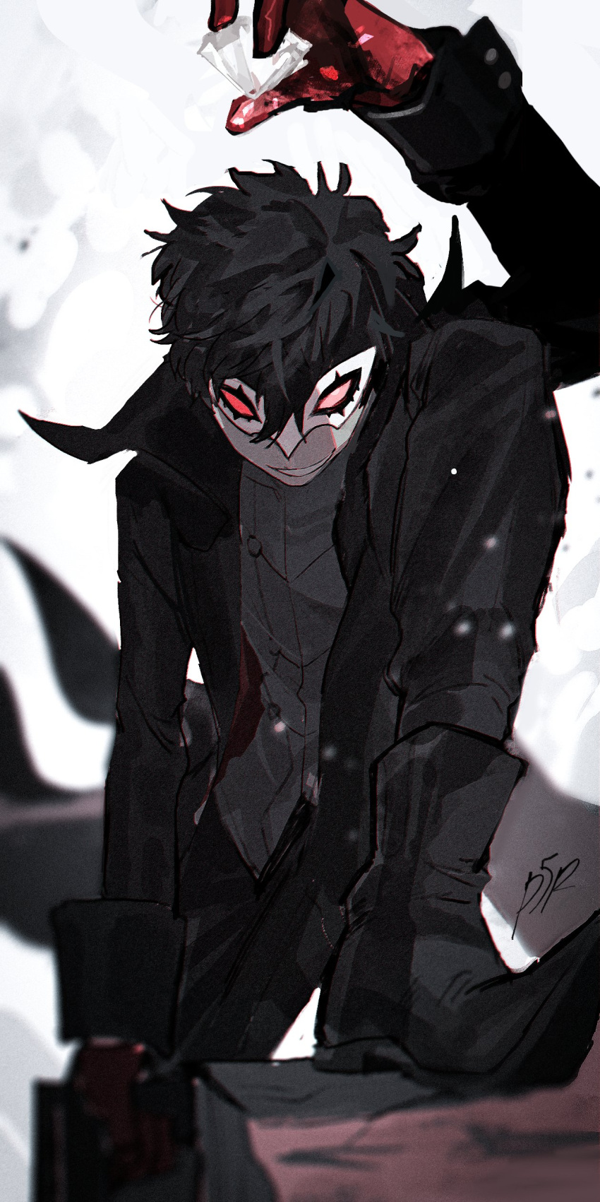 Safebooru - 1boy absurdres amamiya ren black coat black footwear black hair blurry btmr game ...