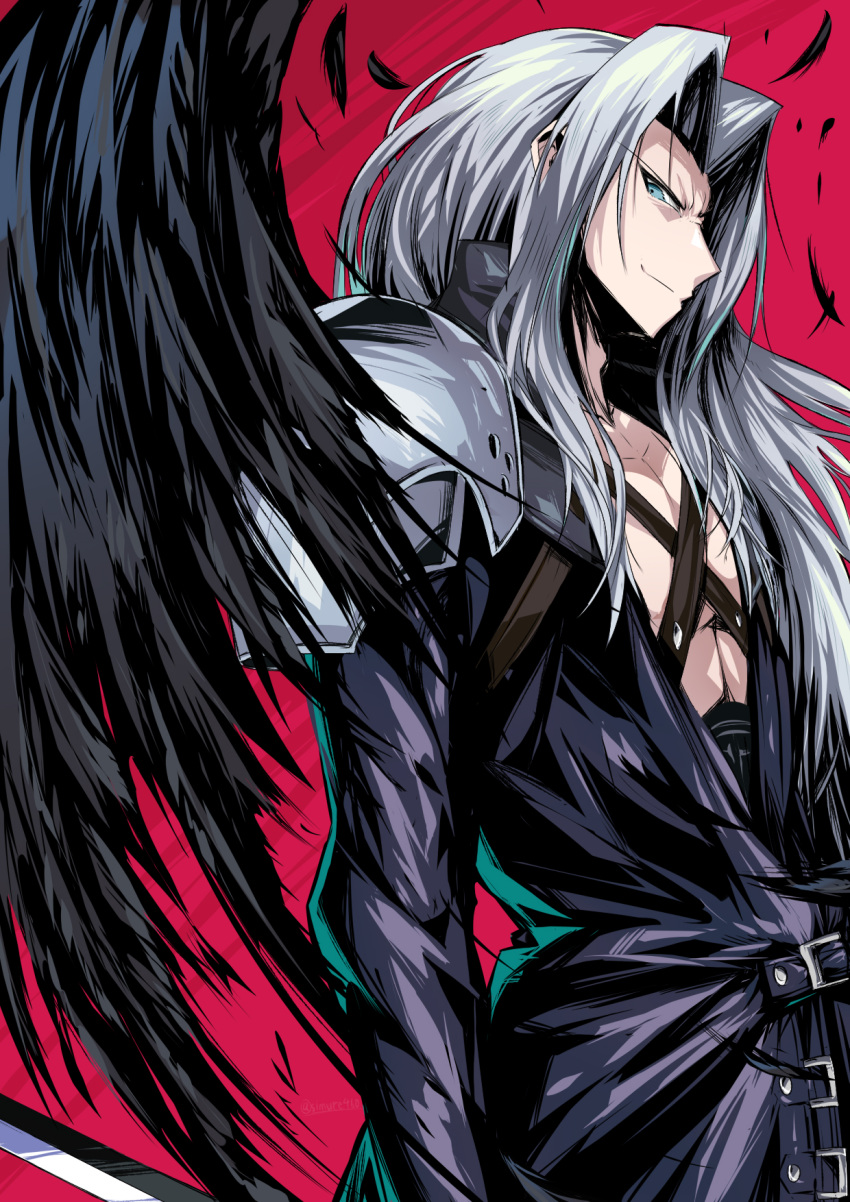 Safebooru - 1boy black jacket black wings blue eyes final fantasy final ...