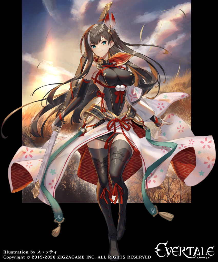 Safebooru - absurdres black hair blue eyes boots breasts evertale highres japanese clothes long ...