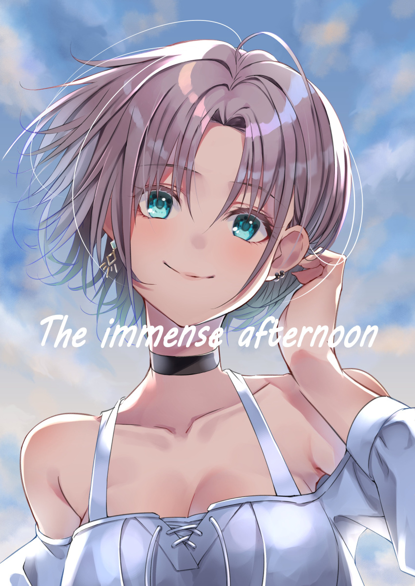 Safebooru - 1girl absurdres ahoge aqua eyes asakura tooru bare shoulders black choker blue sky ...