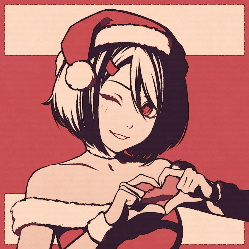 Safebooru - 1girl bare shoulders black hair bob cut christmas collarbone commentary detached ...
