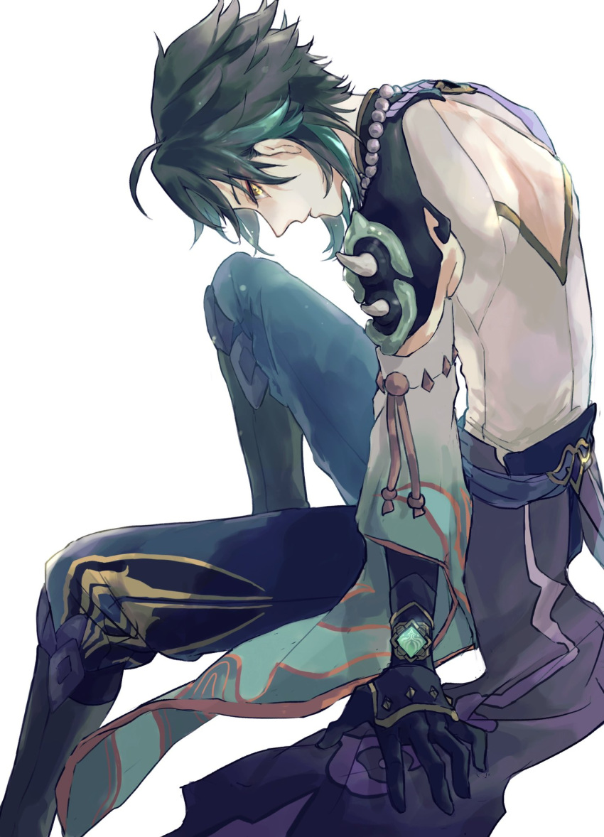 Safebooru - 1boy armor bead necklace beads black gloves black hair blue ...