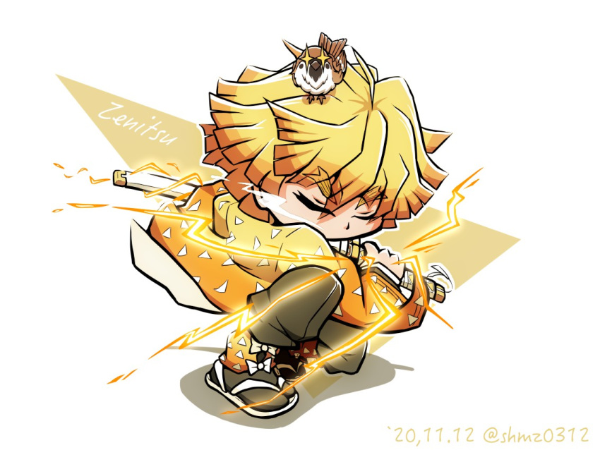 Safebooru - 1boy agatsuma zenitsu bird blonde hair bow character name ...