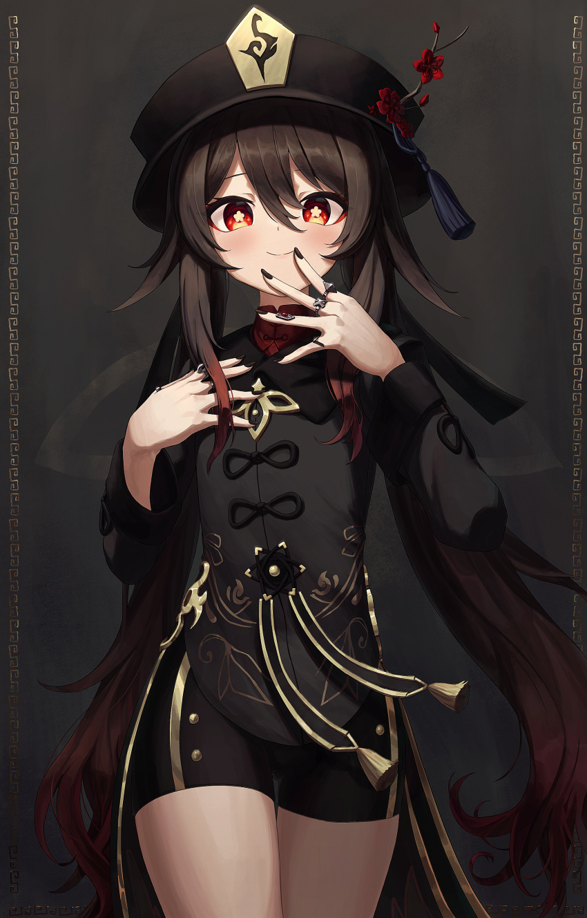Safebooru - 1girl absurdres black nails black shorts blush brown hair chinese clothes cowboy ...