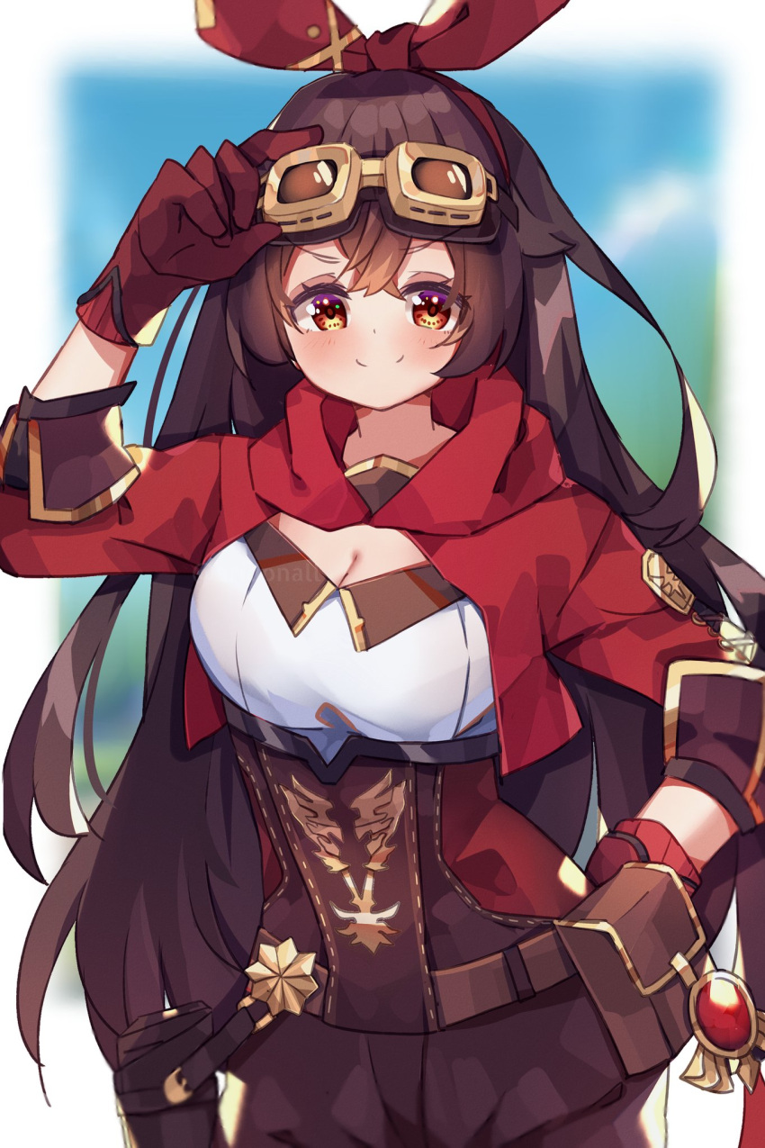 Safebooru - 1girl amber (genshin impact) aridonall bangs blush bow brown eyes brown hair corset ...