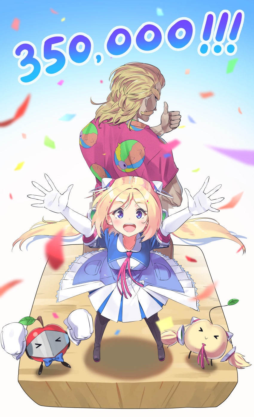 Safebooru - 1boy 1girl absurdres aki rosenthal arms up bangs black legwear blonde hair blue ...