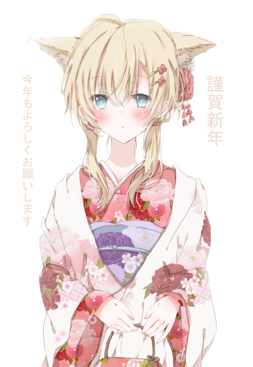 Safebooru - 1girl animal ears bangs blonde hair blue eyes blush extra ears eyebrows visible ...
