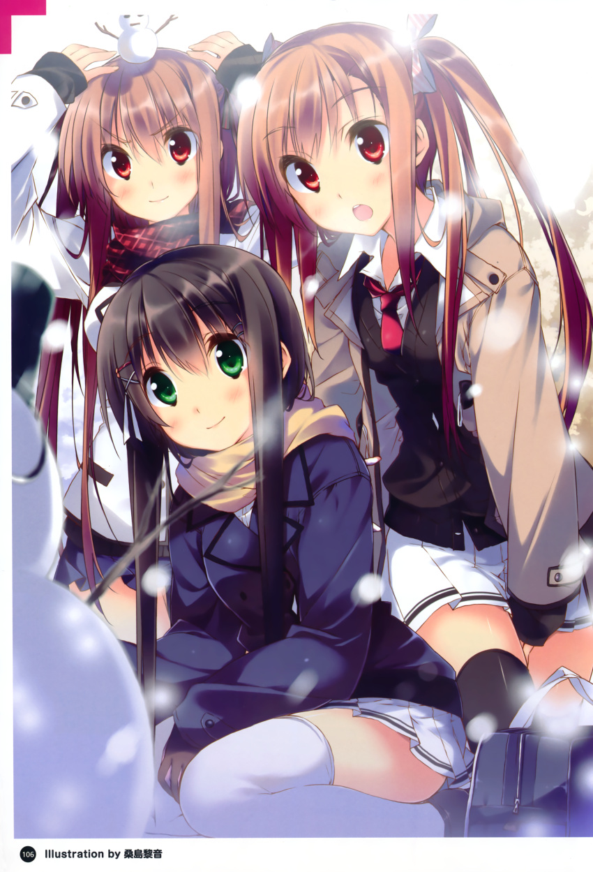 Safebooru - 3girls absurdres black hair black legwear brown eyes brown ...