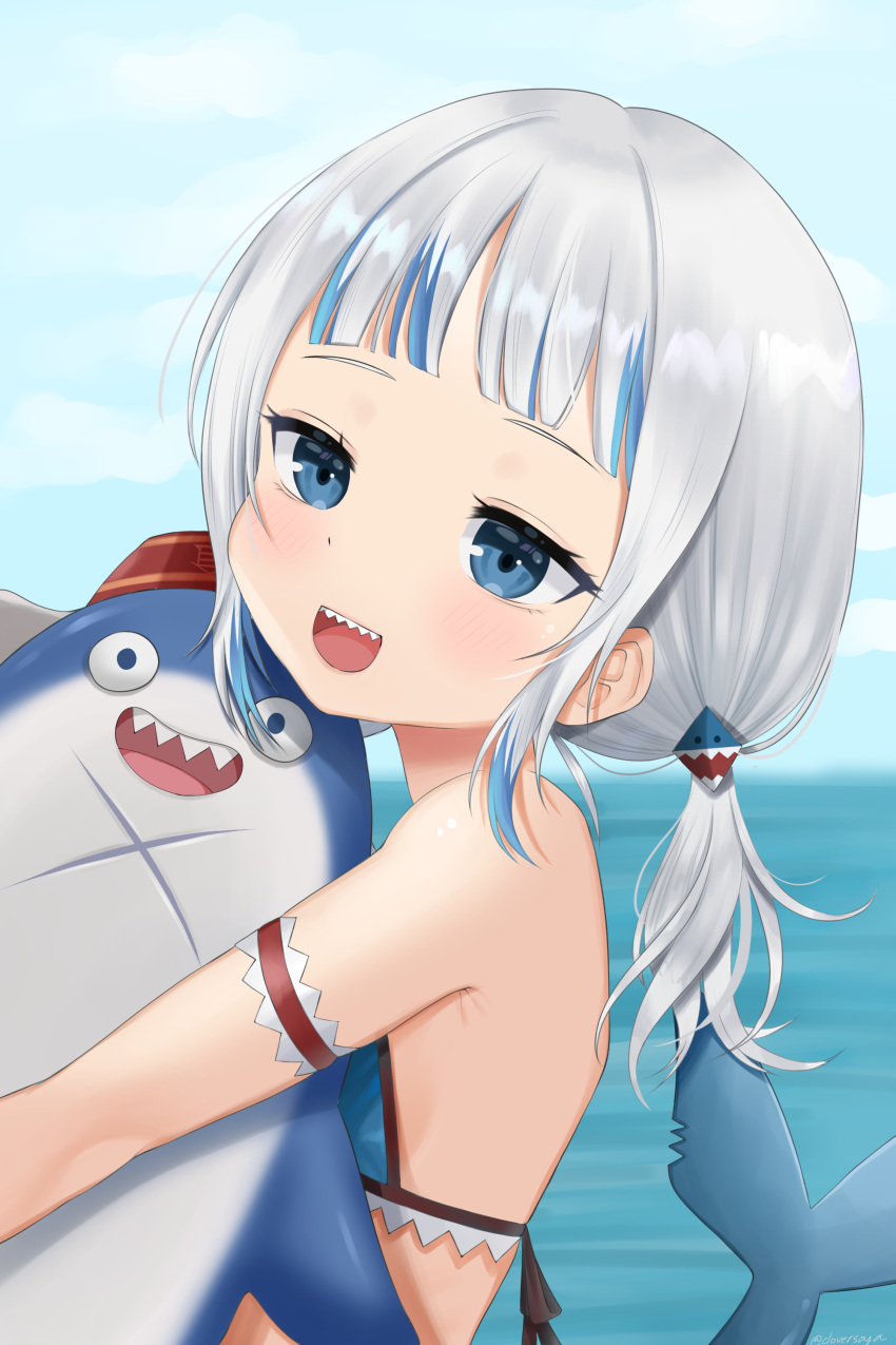 Safebooru - 1girl :d absurdres arm garter bangs bare shoulders bikini bloop (gawr gura) blue ...