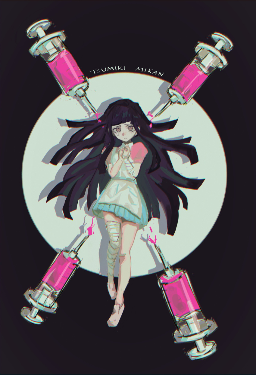 Safebooru - 1girl absurdres akiko 141 bandaged arm bandaged leg bandages bangs black background ...