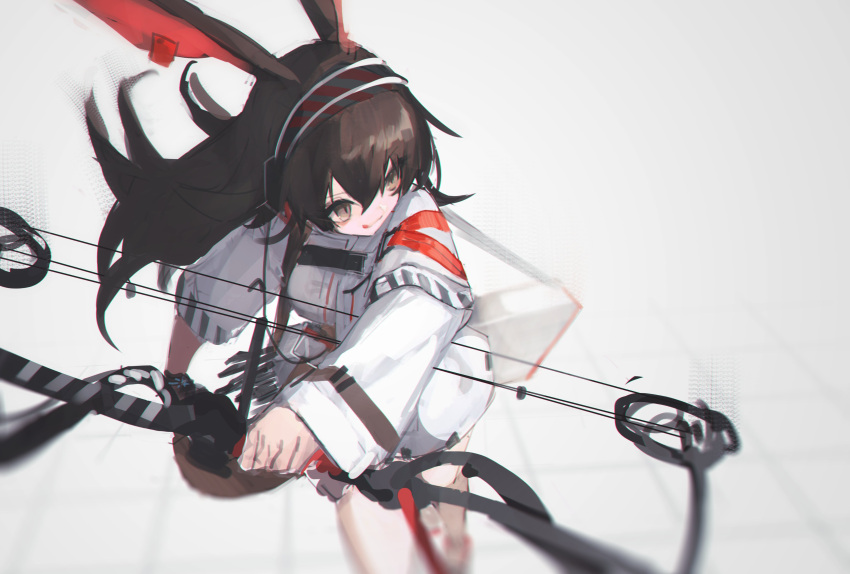 Safebooru - 1girl :q absurdres animal ears april (arknights) arknights bangs bow (weapon) brown ...