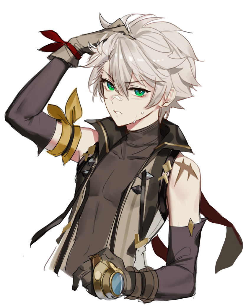 Safebooru - 0jae 1boy absurdres arm ribbon bandaid bandaid on face bangs bennett (genshin impact ...