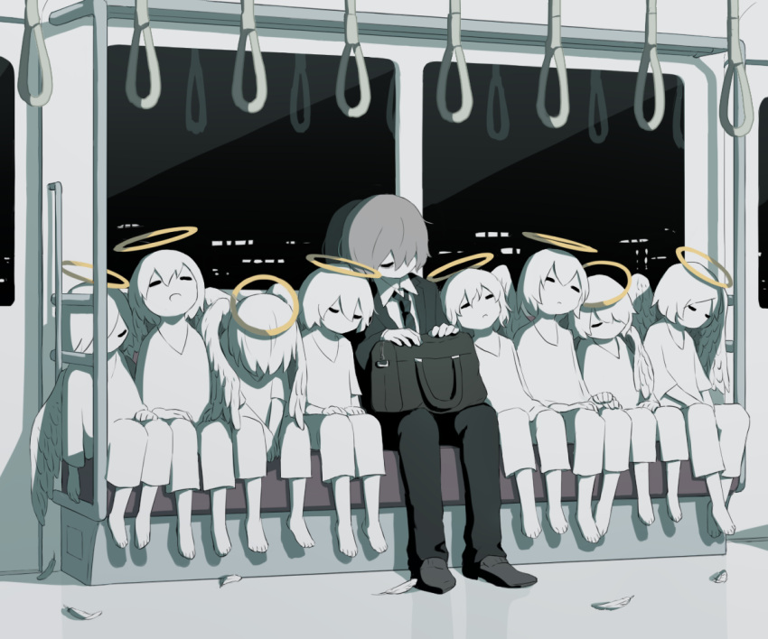 Safebooru - 1boy 6+others angel angel wings avogado6 bags under eyes ...