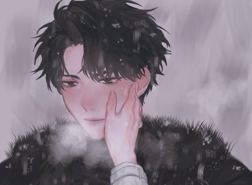 Safebooru - 1boy 1other aegyo sal black eyes black hair breath ...