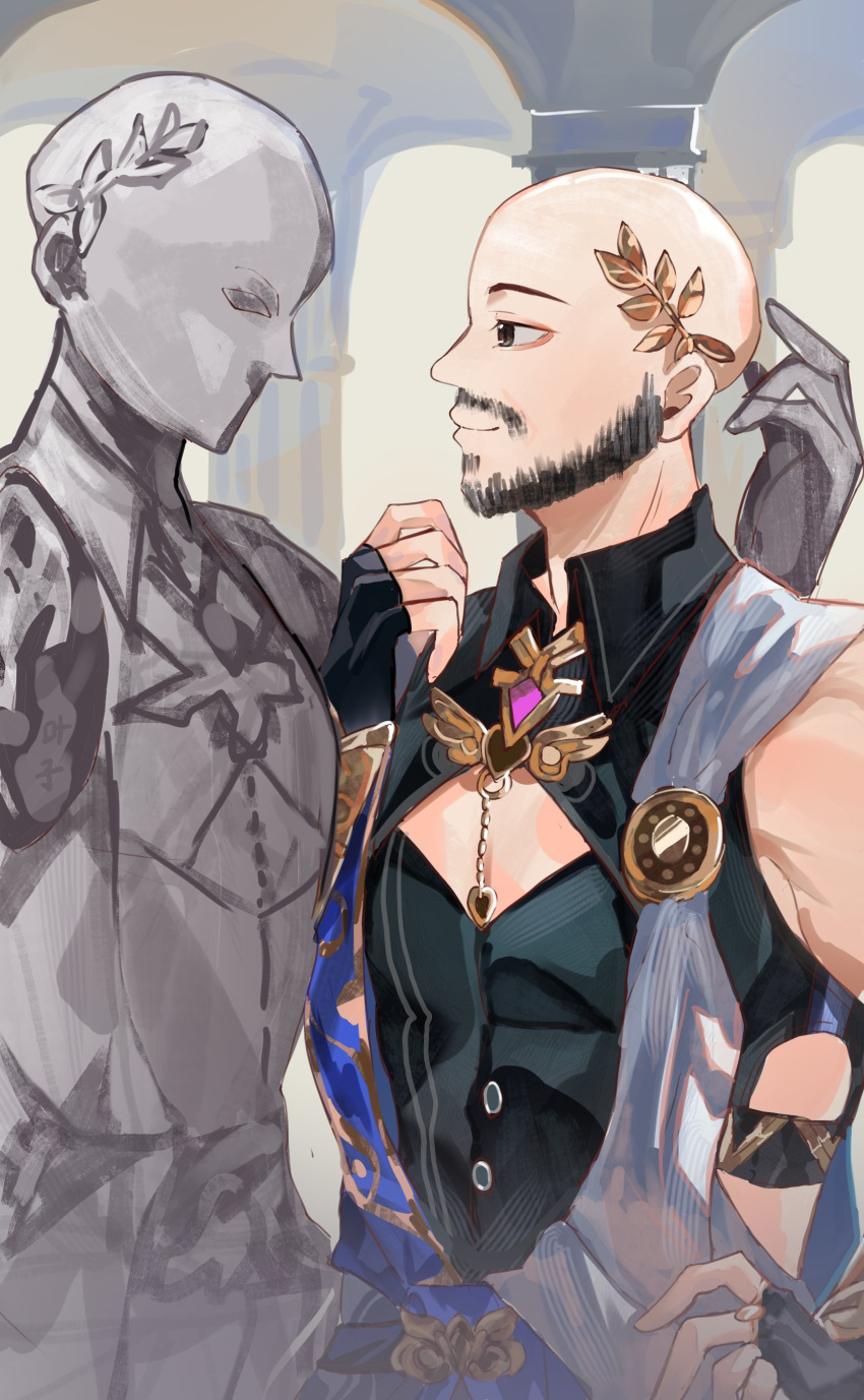 Safebooru - 1boy absurdres bald bare shoulders black eyes black gloves ...