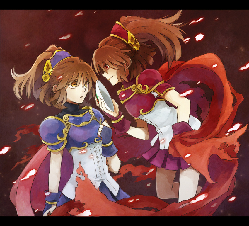 Safebooru - 2girls arle nadja armor armored dress brown hair cape ...