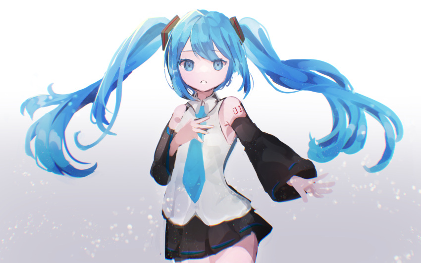 Safebooru - 1girl aqua neckwear bare shoulders black skirt black sleeves blue eyes blue hair ...