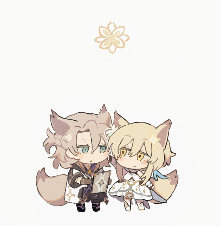 Safebooru - 1boy 1girl albedo (genshin impact) animal ears bangs black shorts blonde hair blue ...