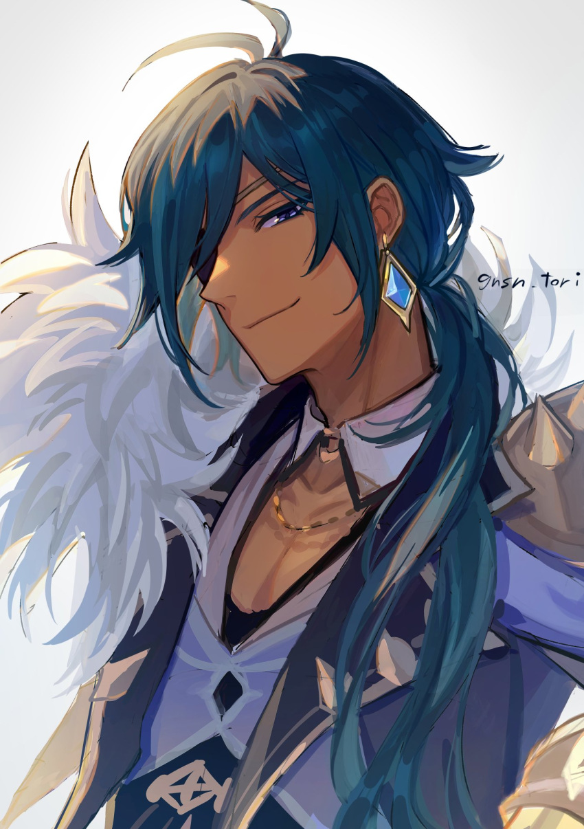 Safebooru - 1boy antenna hair bangs blue eyes blue hair dark skin dark skinned male eyepatch ...