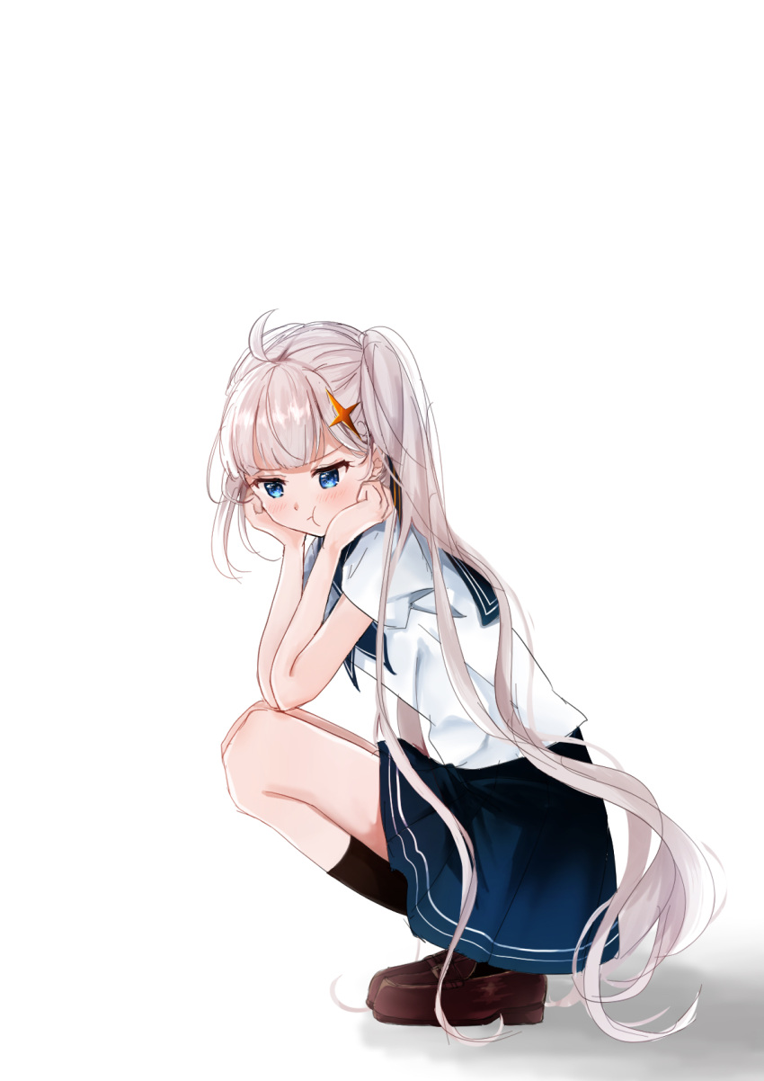 Safebooru - 1girl :t ahoge angry apupu9 bangs black legwear blue eyes ...