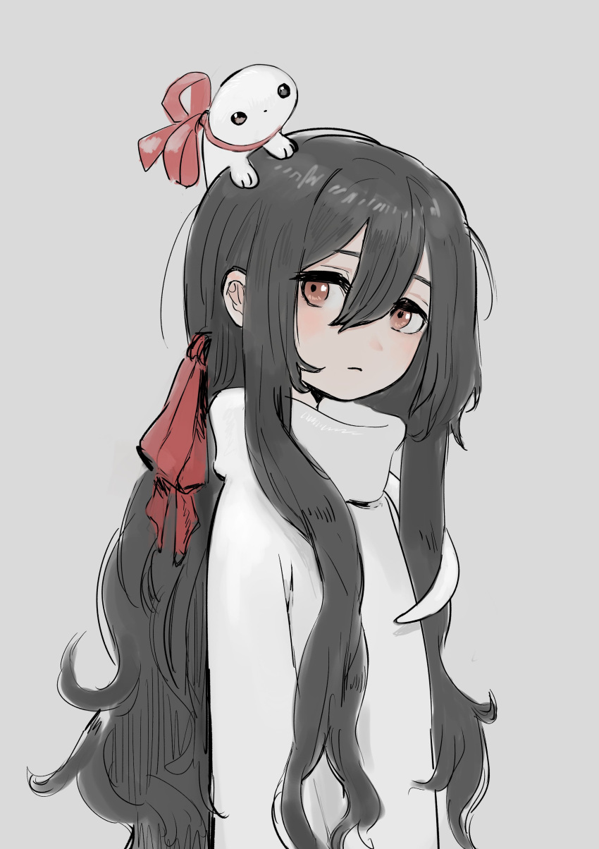 Safebooru - 1girl absurdres black hair blush creature creature on head ...
