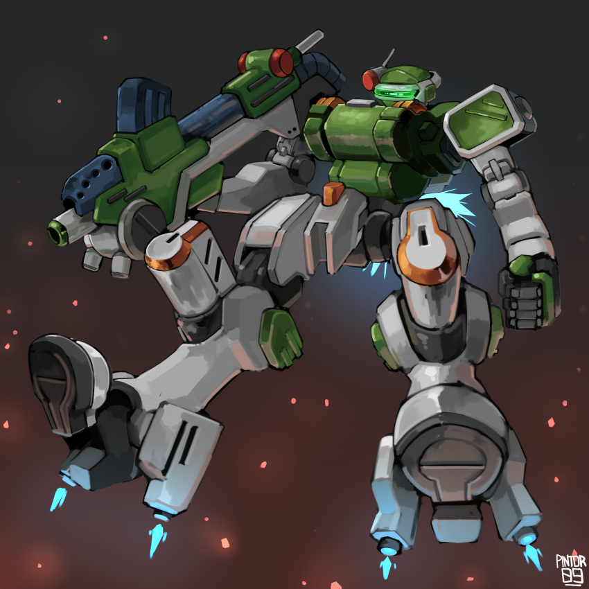 Safebooru - absurdres artist name clenched hand flying glowing gun ...