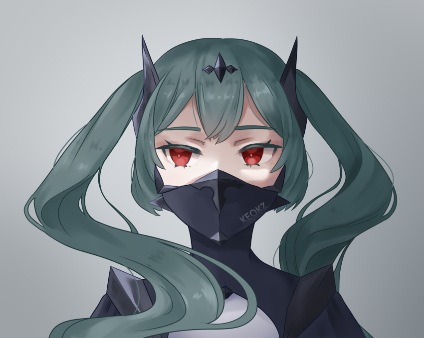 Safebooru - 1girl alternate eye color aqua hair armor artist name green ...