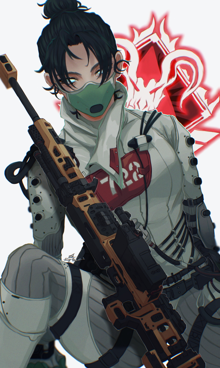 Safebooru - 1girl absurdres apex legends bangs black hair blue eyes bodysuit breasts cable ...